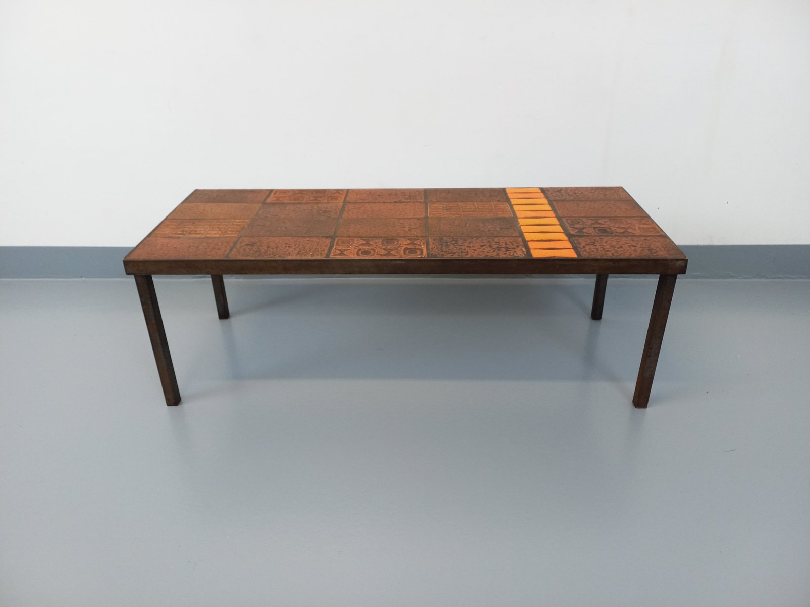 Vintage Rectangular Coffee Table in Steel and Ceramic by Jean Jaffeux, 1960s for sale at Pamono