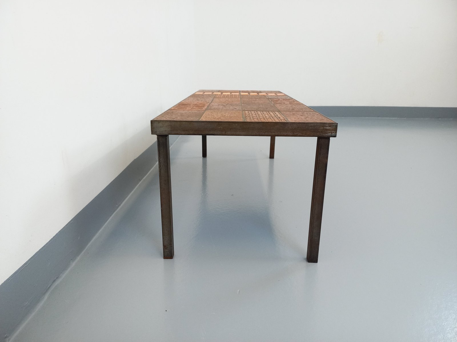 Vintage Rectangular Coffee Table in Steel and Ceramic by Jean Jaffeux, 1960s for sale at Pamono