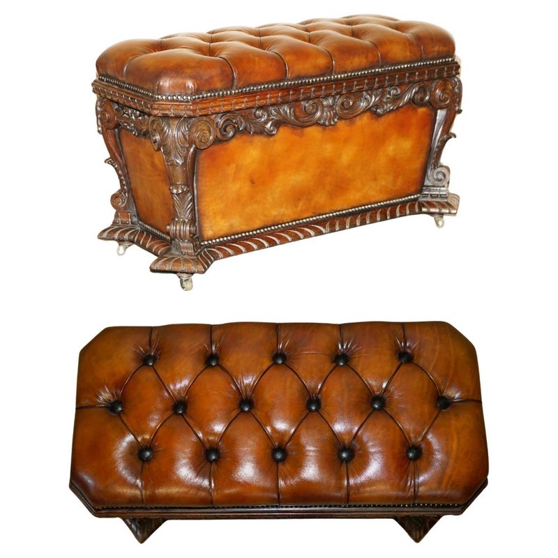 Antique Chesterfield Ottoman in Leather and Hardwood, 1830 for sale at ...