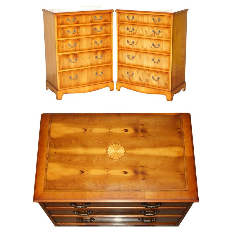 Large Tall Sheraton Revival Burr Yew Chests of Drawers, Set of 2 for ...