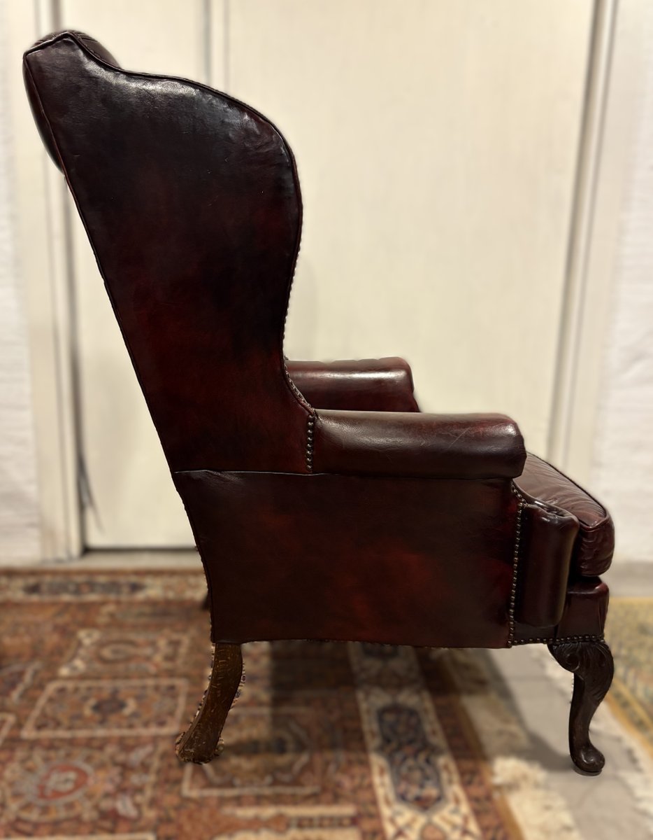 Classic Chesterfield Style Wingback Armchair in Burgundy Leather for ...