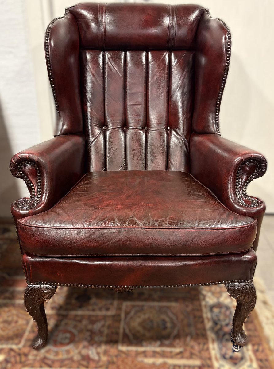 Classic Chesterfield Style Wingback Armchair in Burgundy Leather for ...
