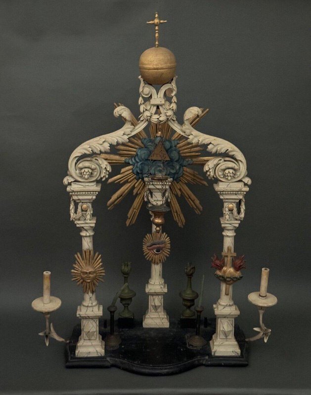 19th Century Masonic Altar in Polychrome Carved Wood for sale at Pamono