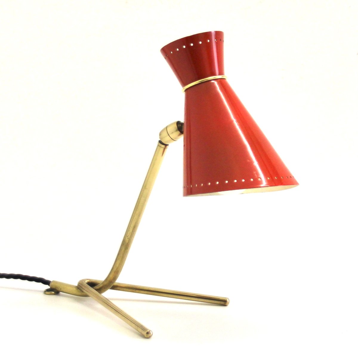Vintage French Red Diabolo Cocotte Table or Wall Lamp with Tripod Base ...