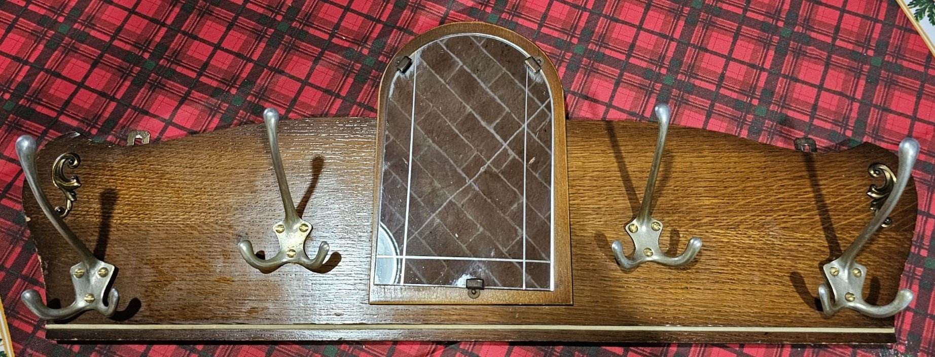 Wall Coat Hanger with Mirror and Hat Rack with 4 Handles, 1930s for ...