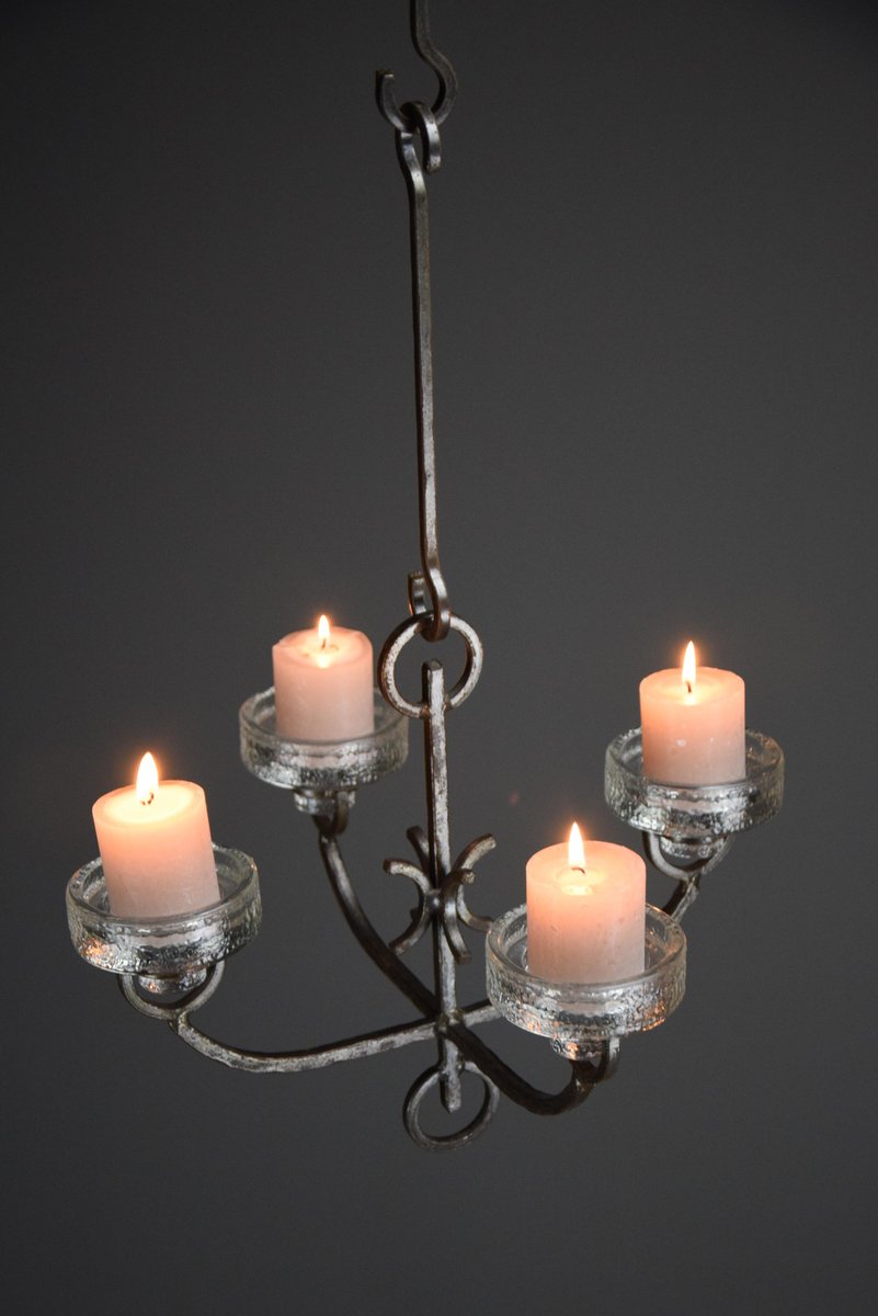 Mid-Century Modern Wrought Iron and Glass Ceiling Candle Holder from ...