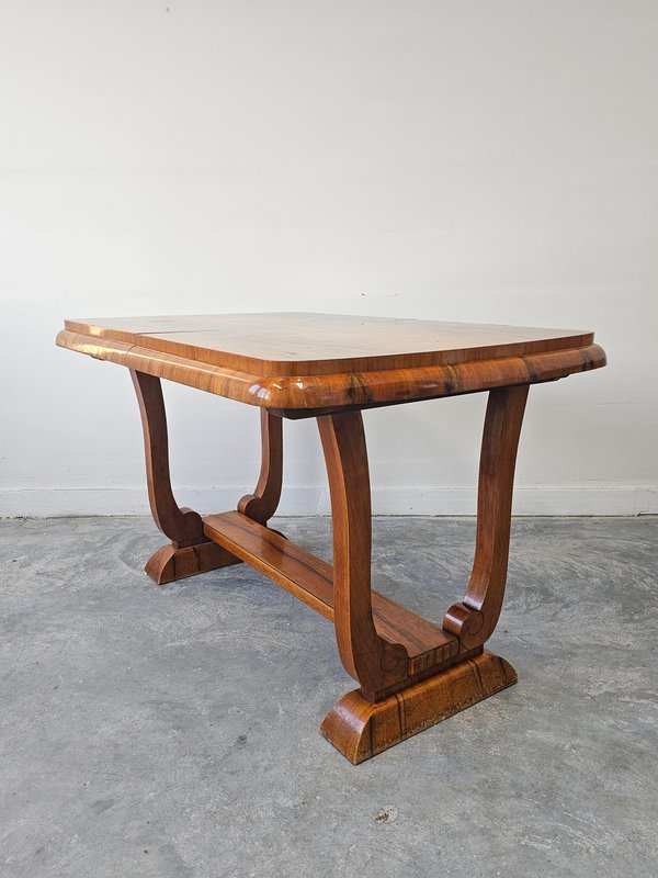 Art Deco Extendable Dining Table with Harp-Shade Legs in Walnut Root ...