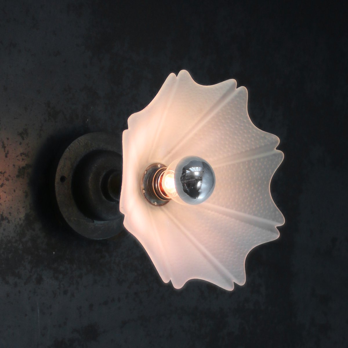 Frosted Glass, Cast Iron and Brass Wall Sconce for sale at Pamono