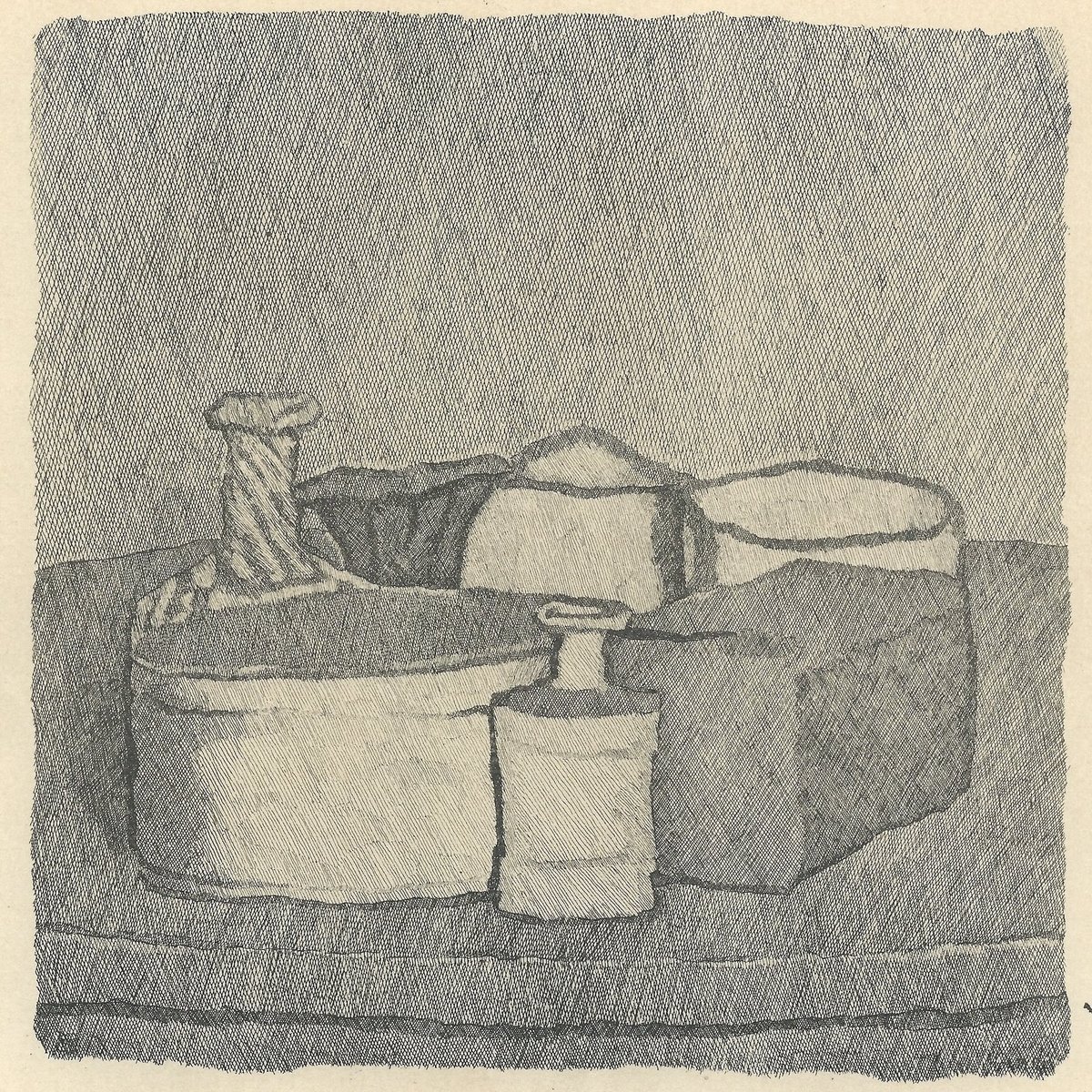 Giorgio Morandi, Still Life with Four Objects and Three Bottles, 1956 ...