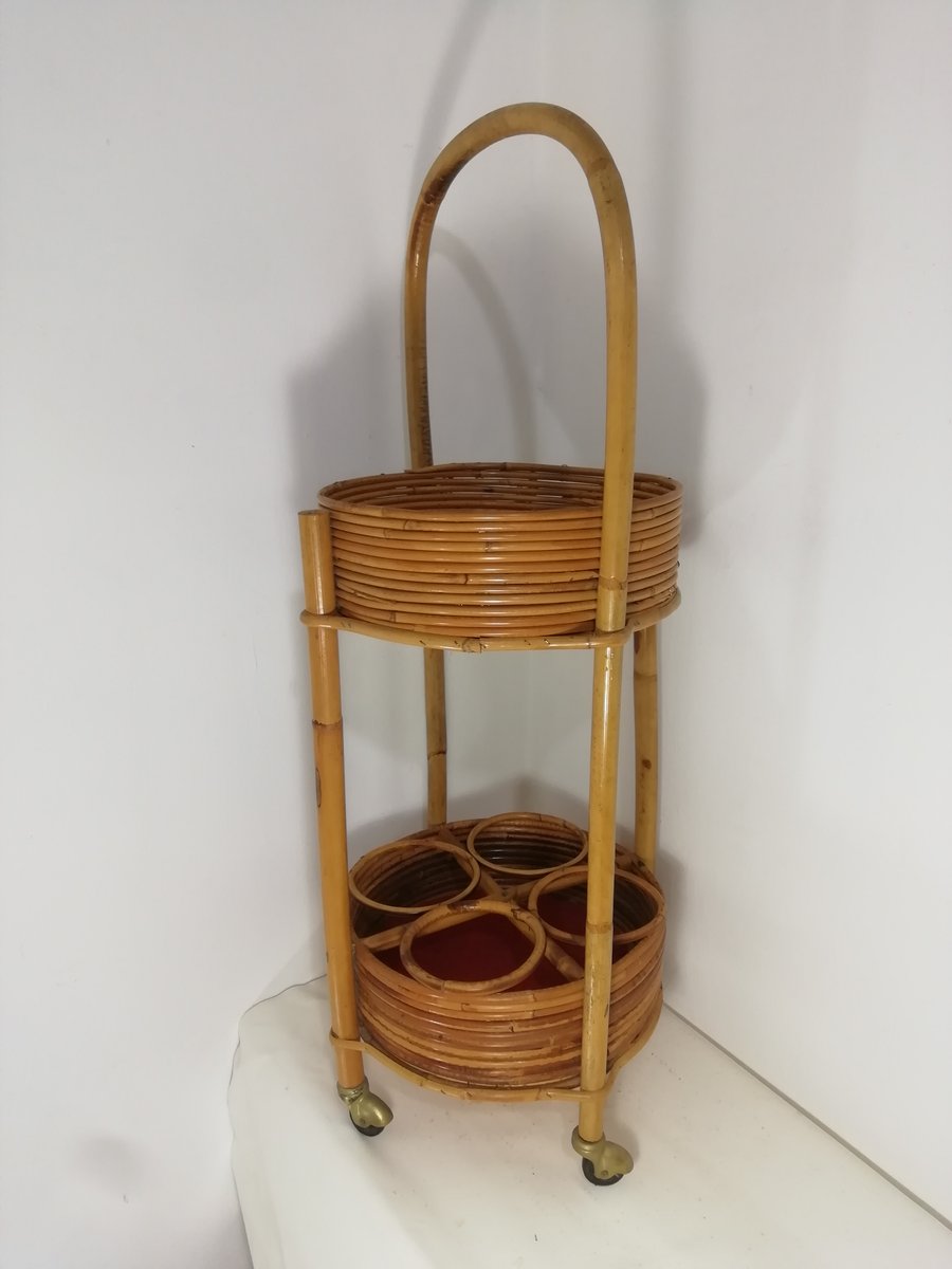 Small Wicker Serving Trolley, Italy, 1960s for sale at Pamono