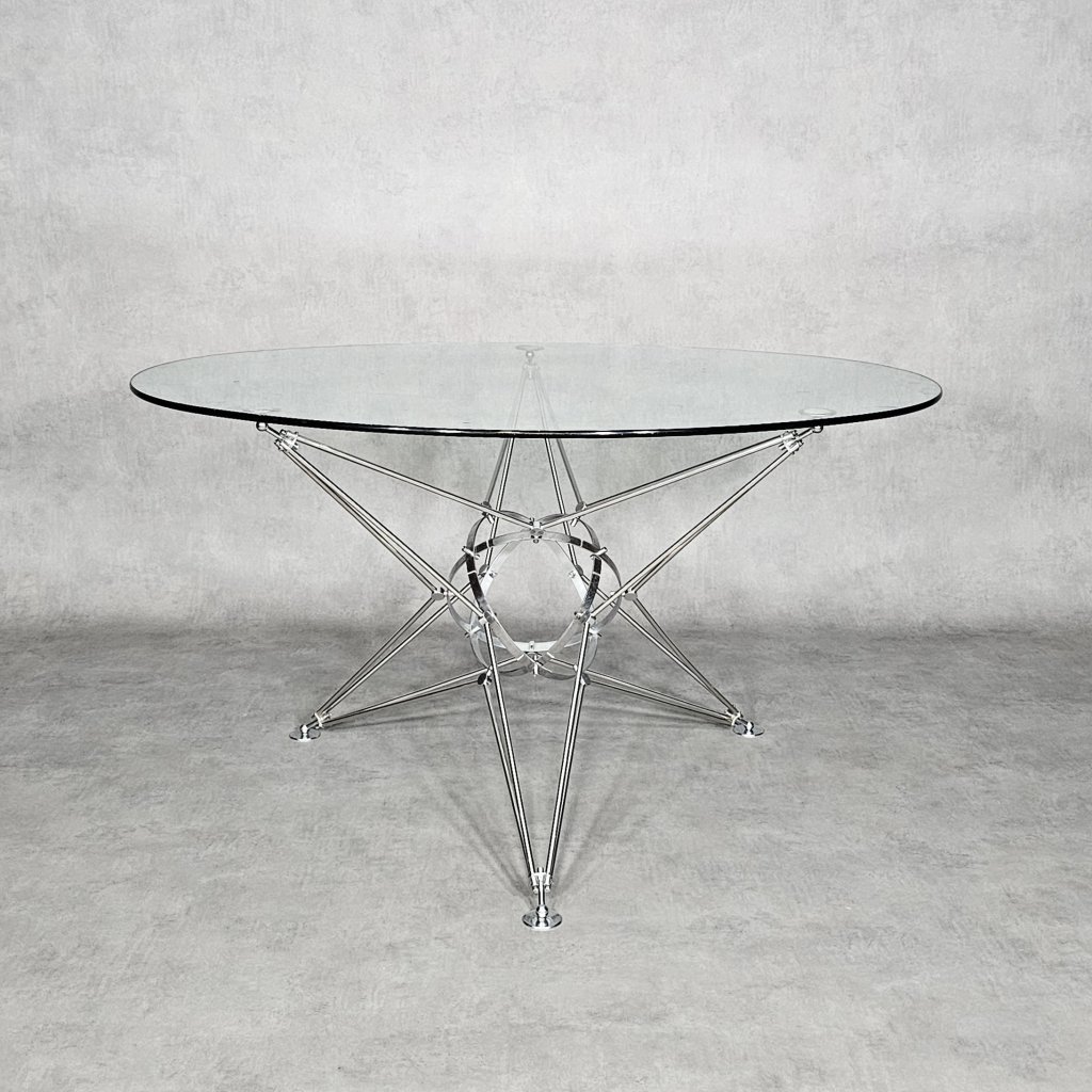 Glass and Steel Dining Table for sale at Pamono