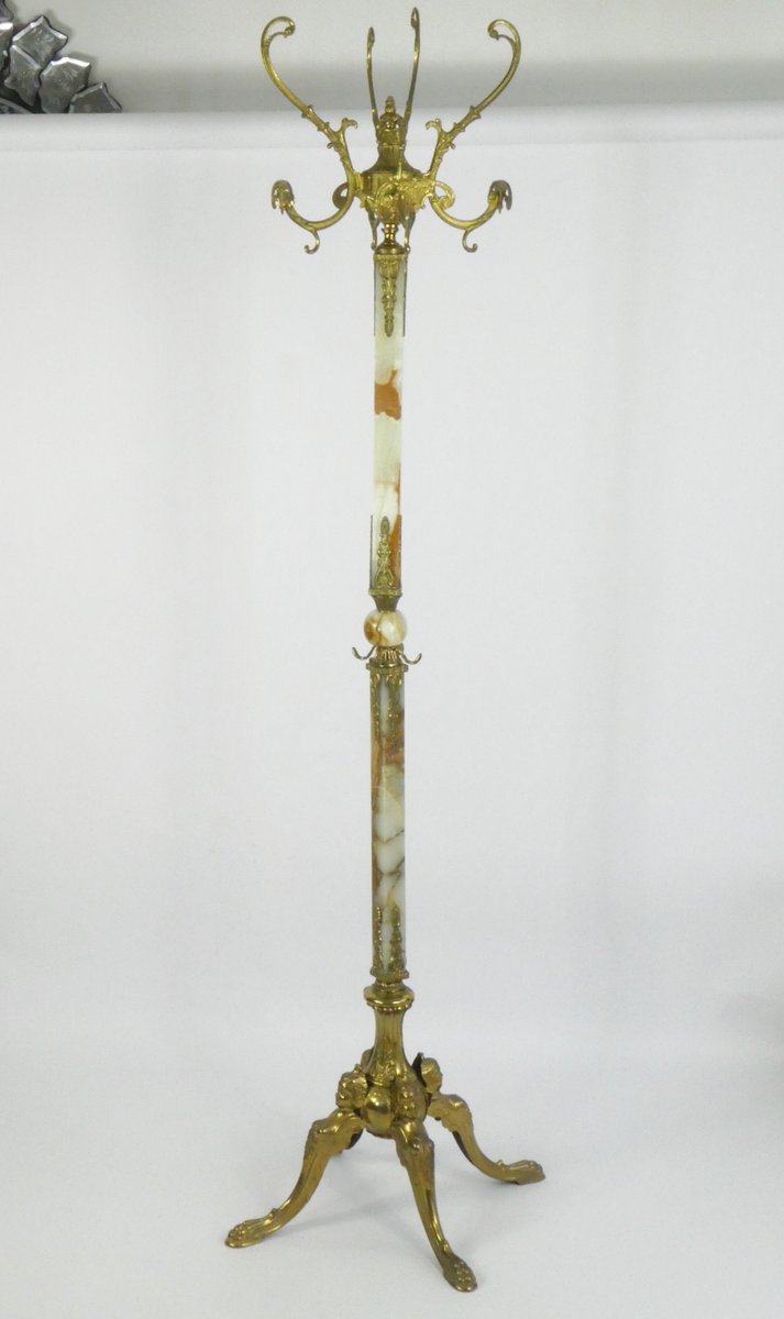 Vintage Italian Free Standing Marble Brass Coat Rack for sale at Pamono