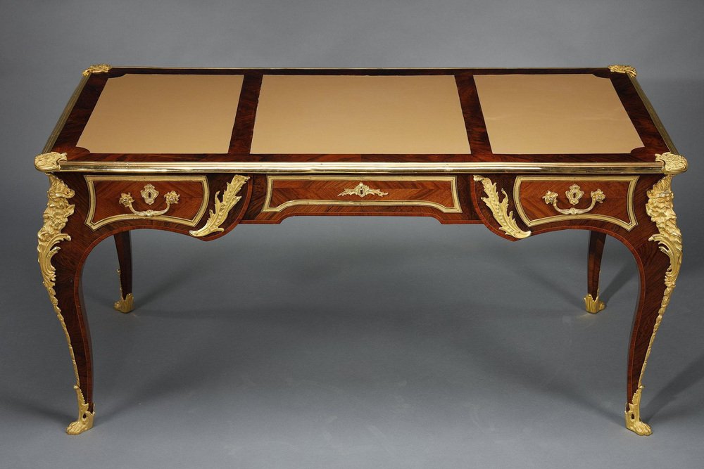 Louis XV Style Flat Desk in Marquetry and Rich Gilt Bronze Mounted ...