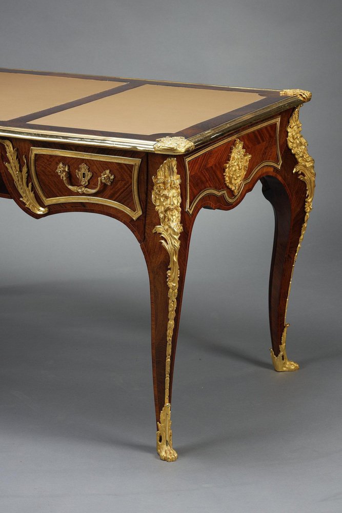 Louis XV Style Flat Desk in Marquetry and Rich Gilt Bronze Mounted ...
