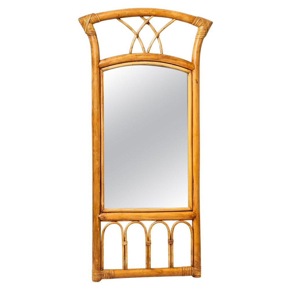 Vintage Bamboo and Rattan Mirror, 1960s for sale at Pamono