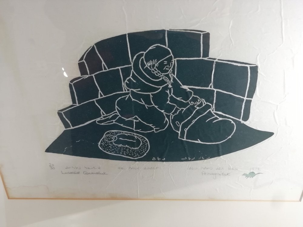 Lucassie Qumaluk, Motherhood, Woodcut, 1974 for sale at Pamono