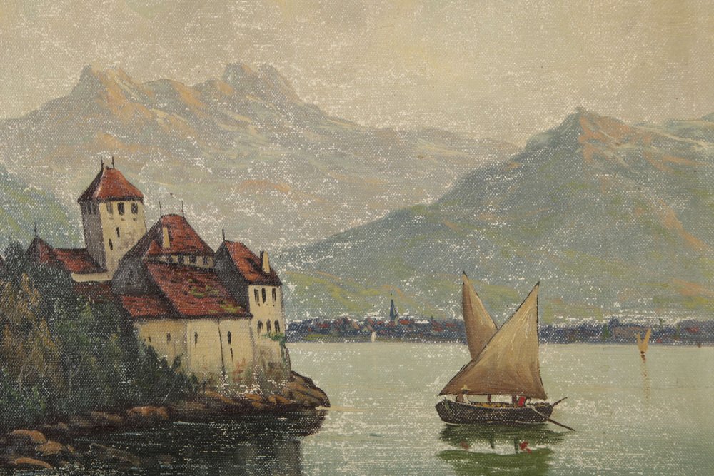 Landscape with Chateau Chillon Leman Lake, Switzerland, Oil Painting on ...
