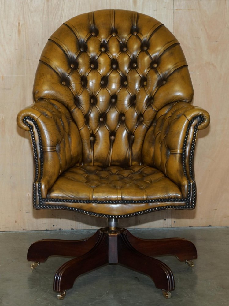 Vintage Director's or Captain's Chesterfield Armchair in Brown Leather ...
