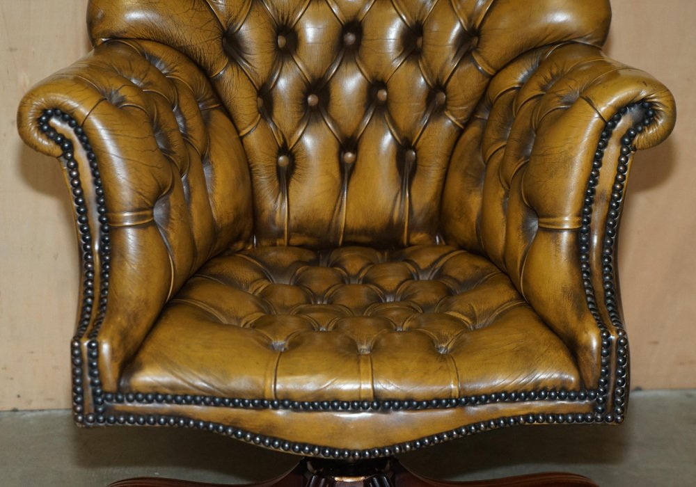 Vintage Director's or Captain's Chesterfield Armchair in Brown Leather ...