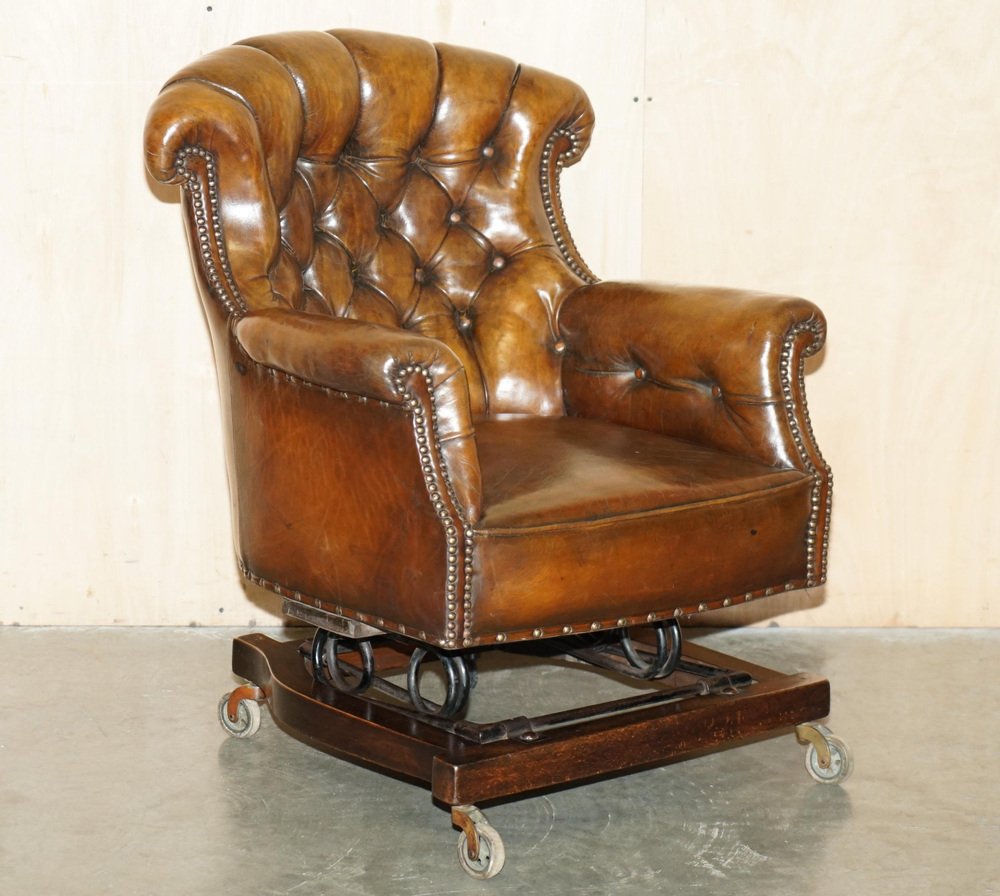 Victorian Rocking Chesterfield Armchair in Leather from Harringtons for ...