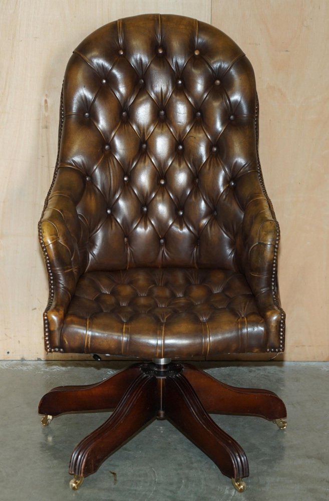 Vintage Director's or Captain's Chesterfield Armchair in Brown Leather ...