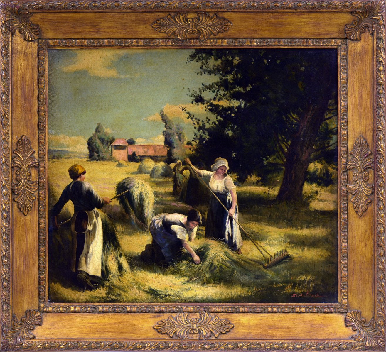 Emilio Pergola, Harvest Scene, 1990s, Oil on Canvas for sale at Pamono