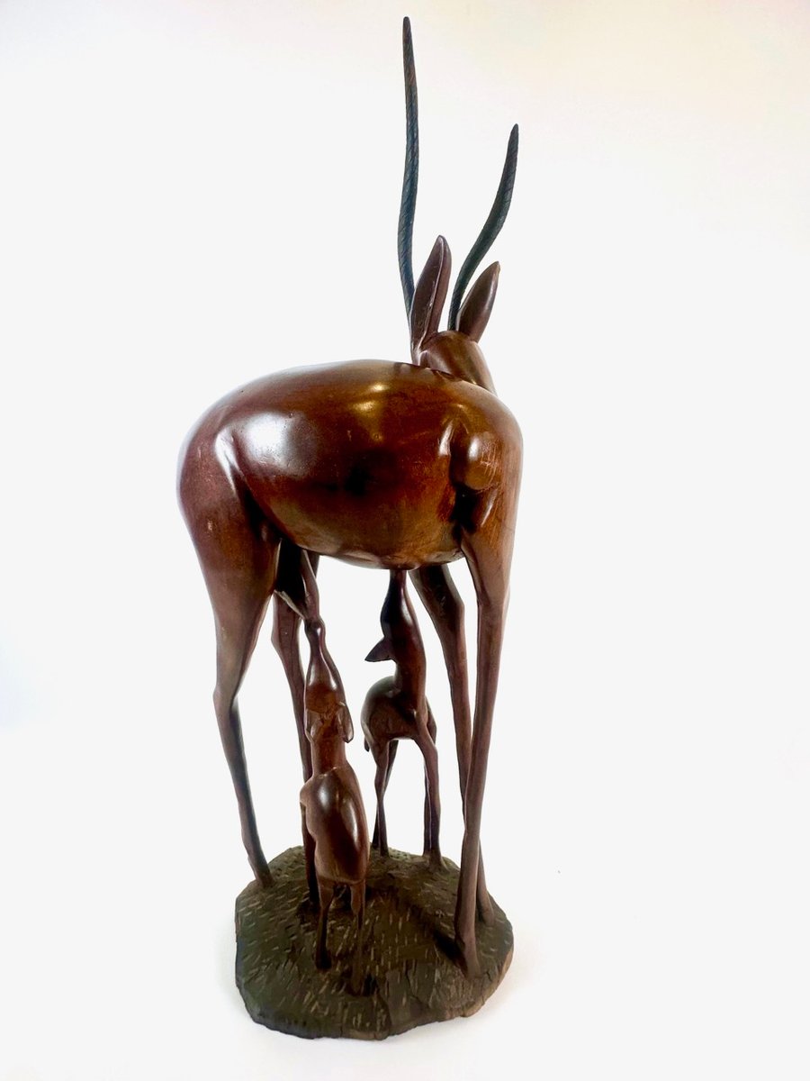 Large Vintage Mahogany Carved Antelope or Gazelle Floor Sculpture, 20th ...