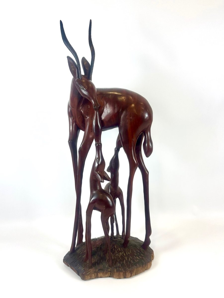 Large Vintage Mahogany Carved Antelope or Gazelle Floor Sculpture, 20th ...
