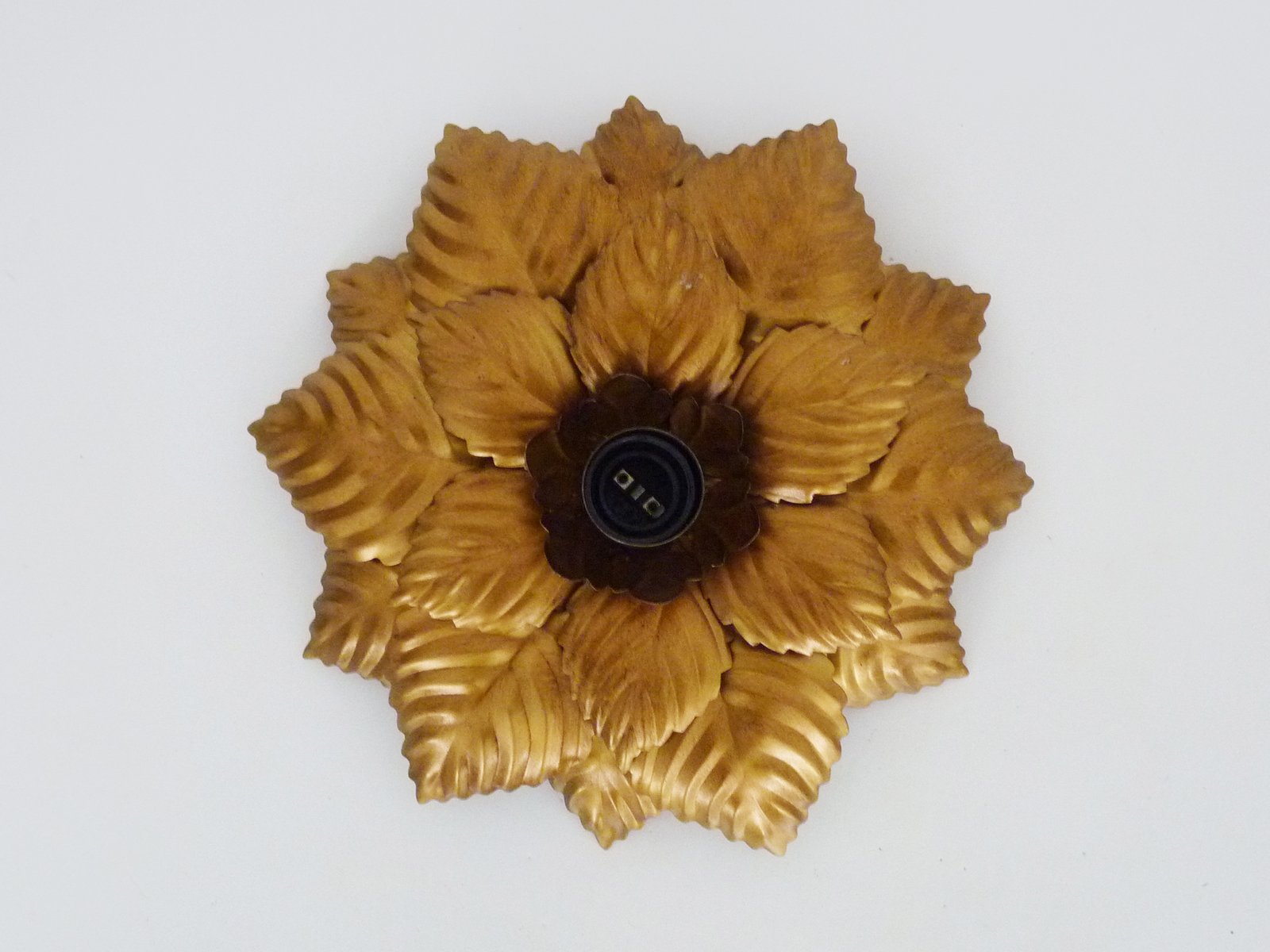 Foliage Sun Wall or Ceiling Light in Gold Metal, 1980s for sale at Pamono