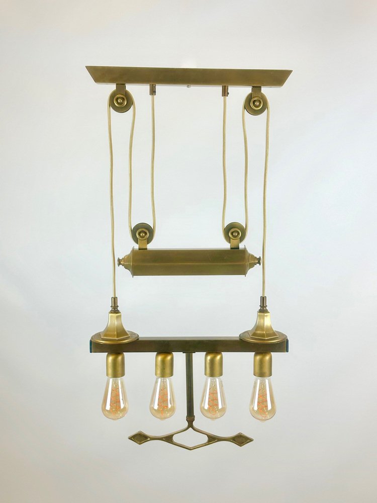 Art Deco Full Brass Adjustable Counterweight Pendant Lamp, 1930s for ...