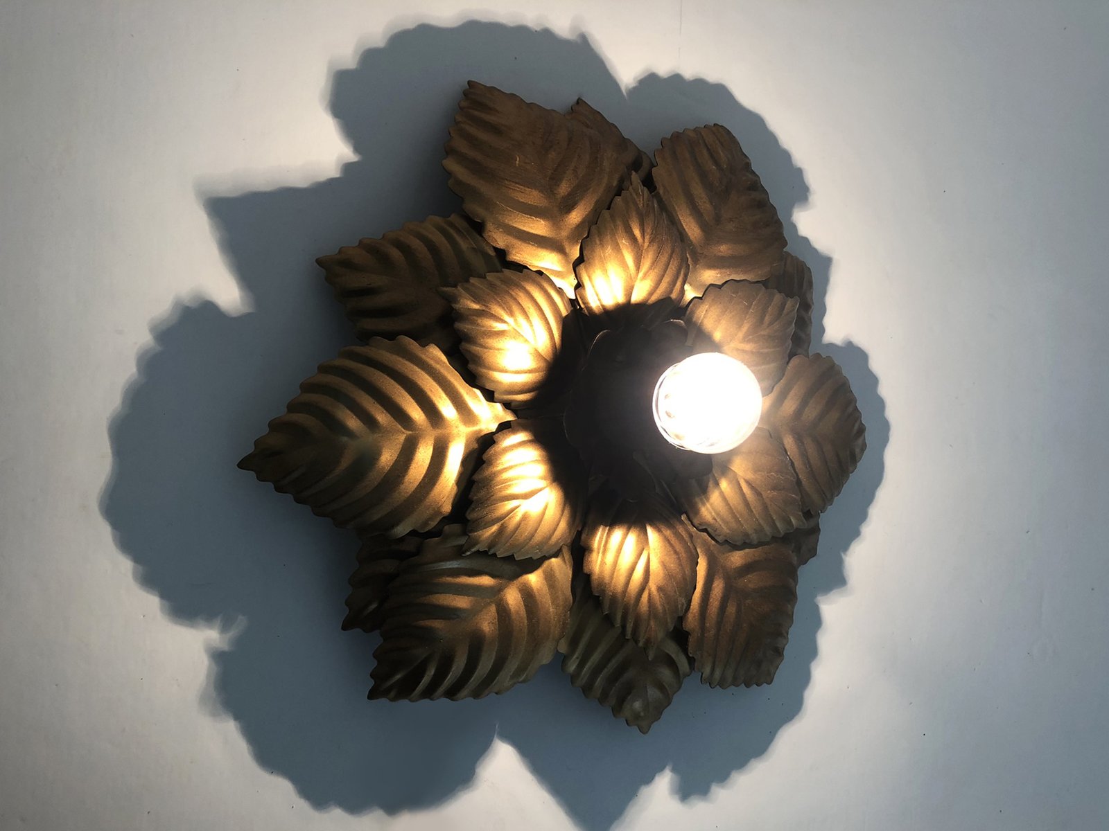 Vintage Foliage Sun Ceiling Light in Gold Metal, 1980s for sale at Pamono