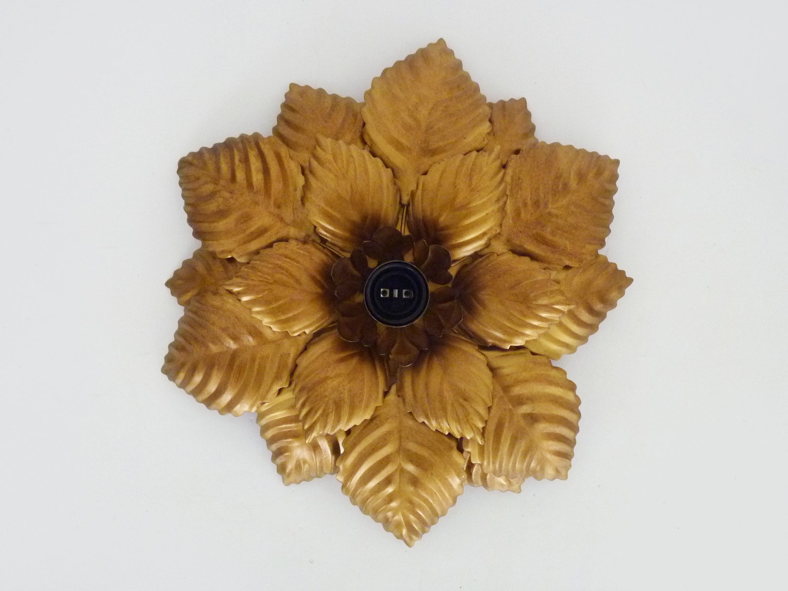Vintage Foliage Sun Ceiling Light in Gold Metal, 1980s for sale at Pamono