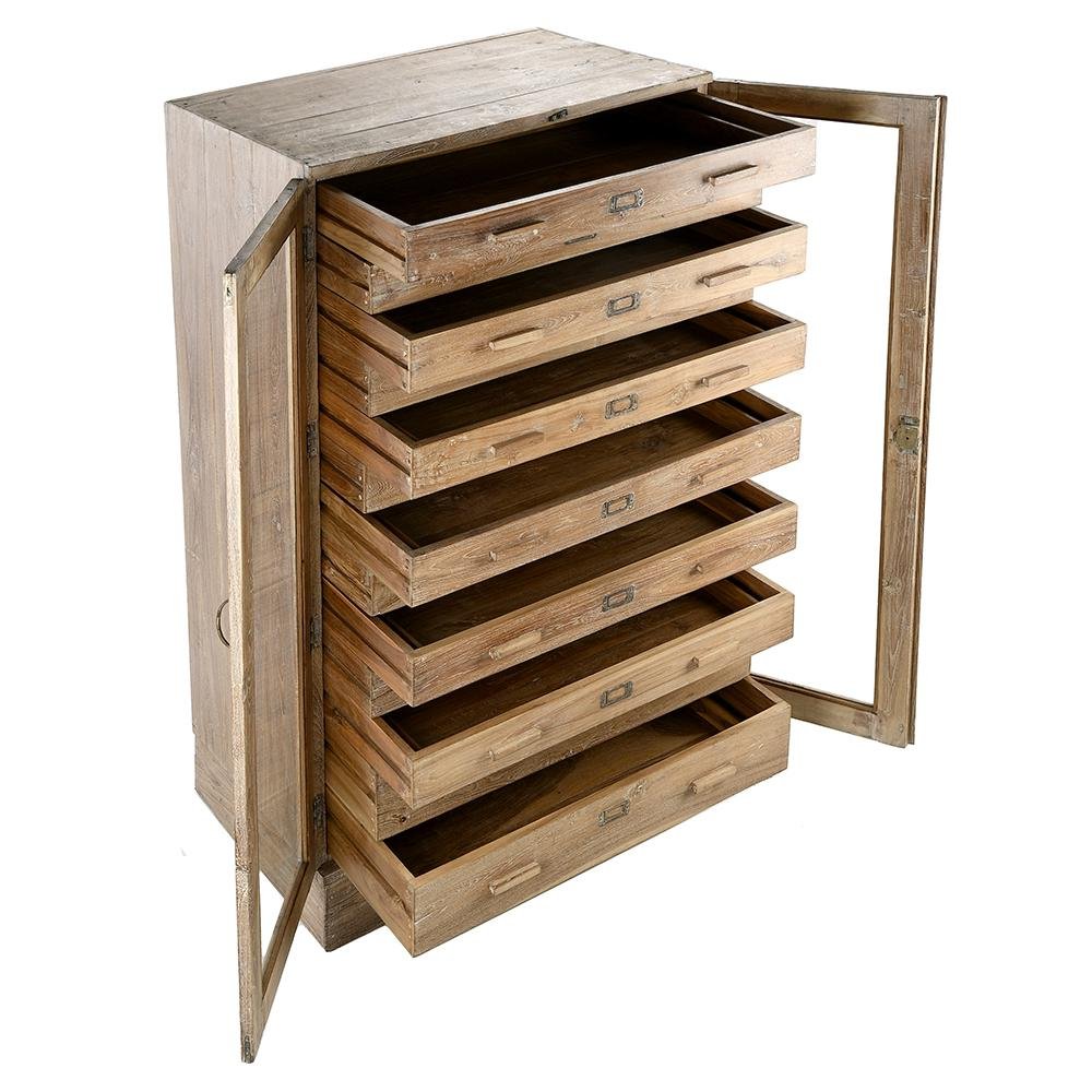 Solid Wood Storage Unit with Glass Doors for sale at Pamono