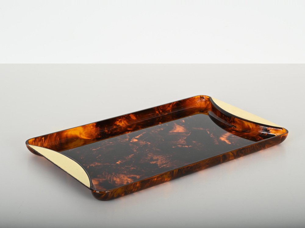 Large Tortoiseshell Effect Acrylic and Brass Serving Tray from Guzzini ...