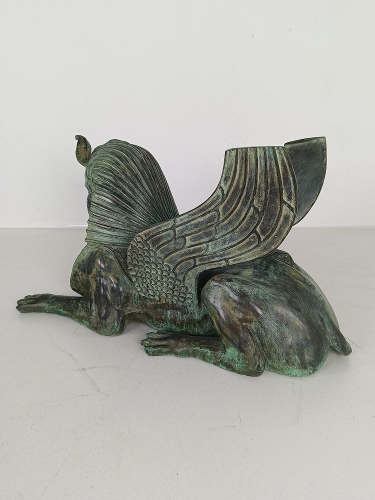 Bronze Sphinx Table with Glass Top for sale at Pamono
