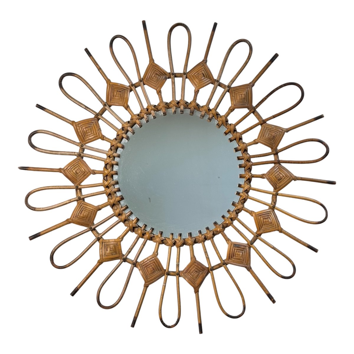 Vintage Rattan Sun Mirror, 1950s for sale at Pamono