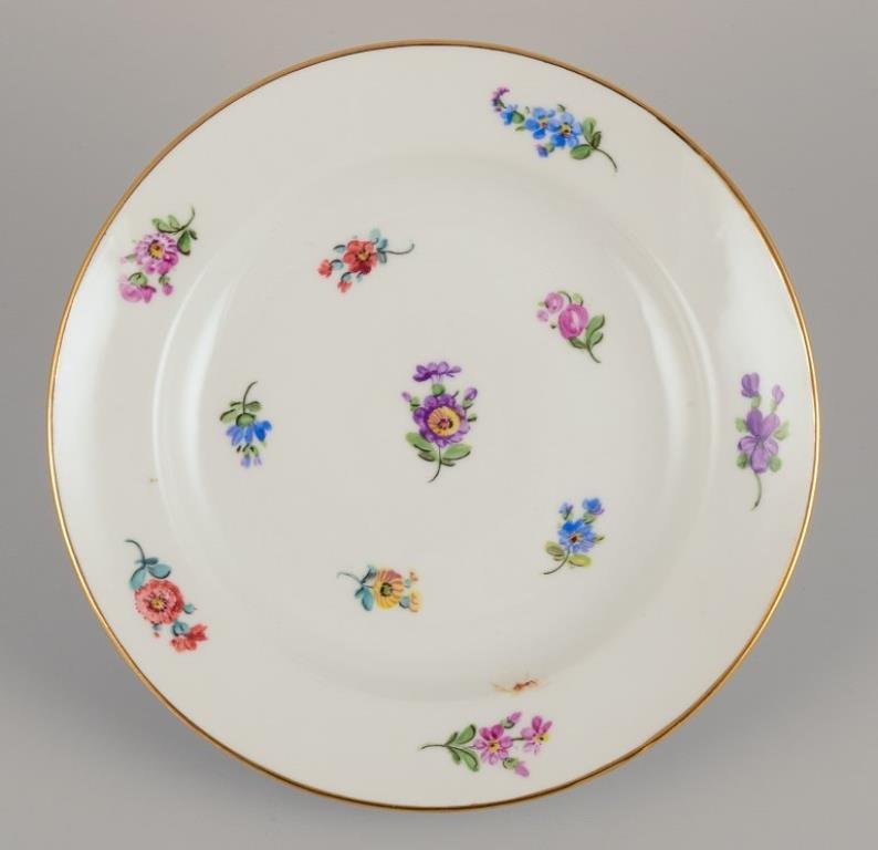 Plates with Polychrome Flower Motifs with Gold Rim, Meissen, Germany ...