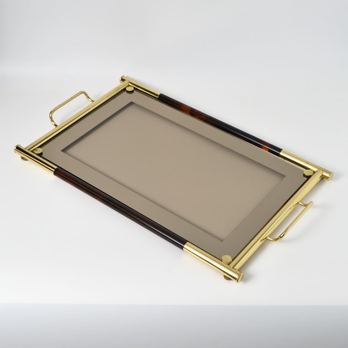 Vintage Italian Smoked Glass and Faux Tortoise Shell Tray, 1970s for ...