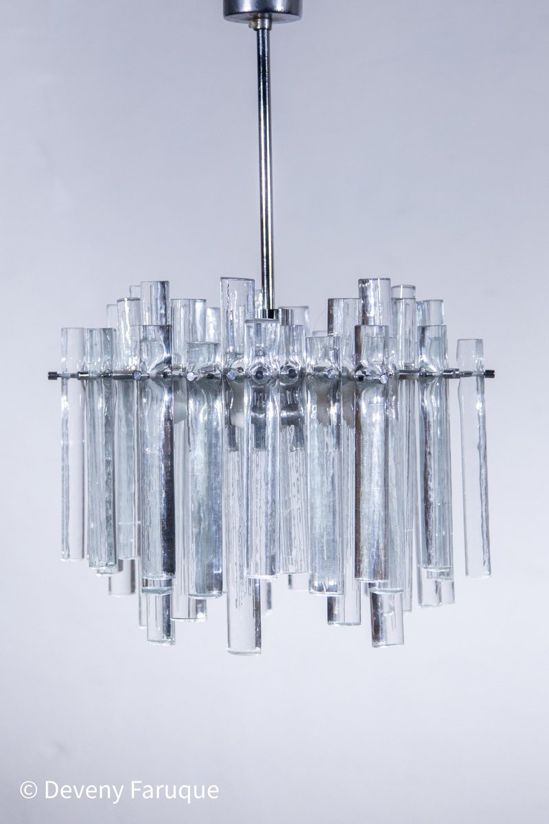 Grand Lustre Ice Glass Rods attribué à Kinkeldey, 1960s en vente sur Pamono
