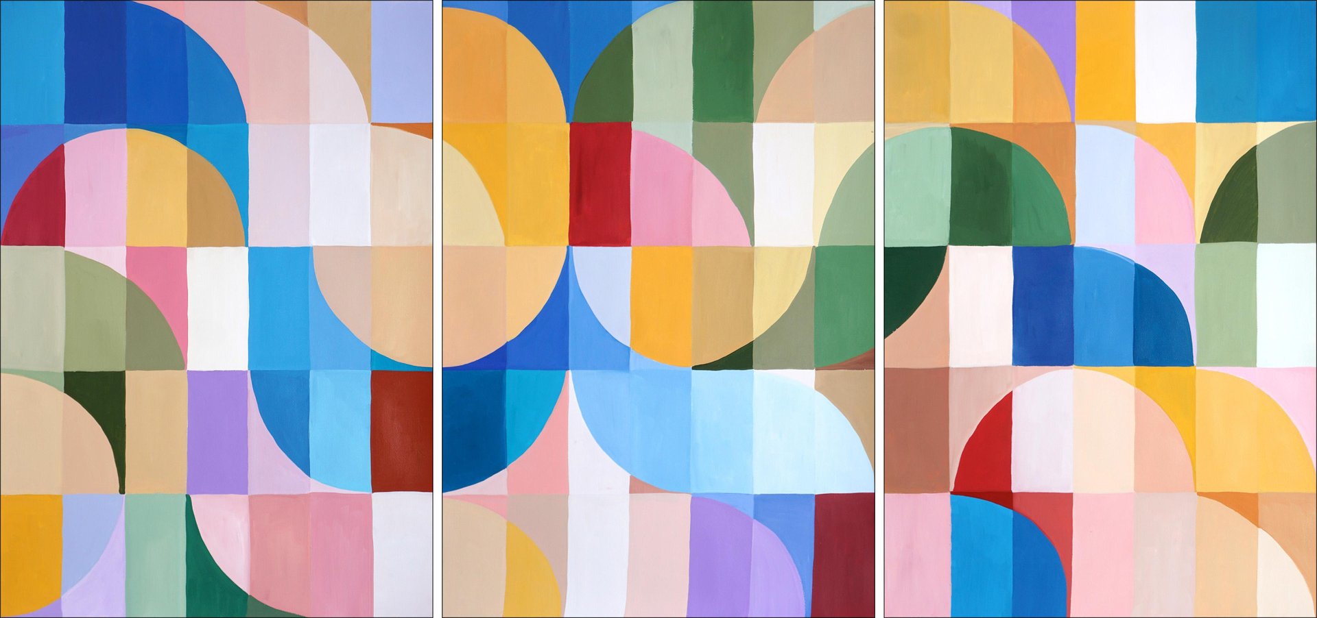 Natalia Roman, Springtime Mosaic Waves Triptychon, 2024, Acryl auf Aquarellpapier bei Pamono kaufen