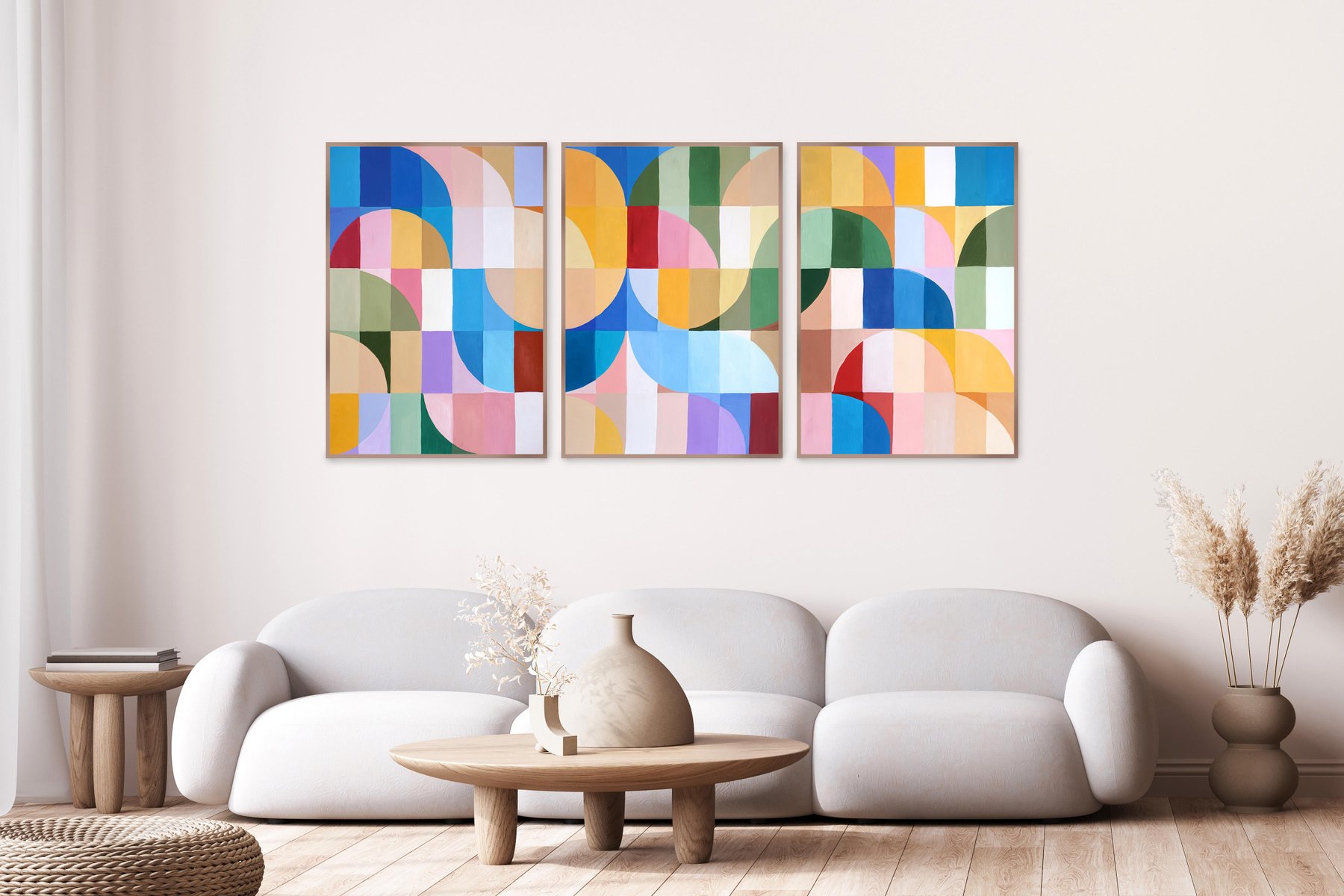 Natalia Roman, Springtime Mosaic Waves Triptychon, 2024, Acryl auf Aquarellpapier bei Pamono kaufen