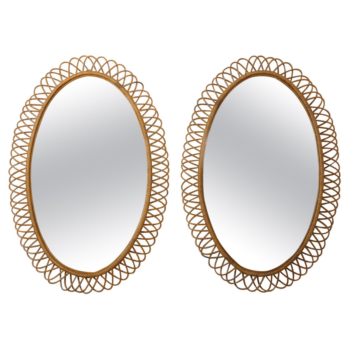 Large Rattan / Bamboo Wall Mirror, 1960s for sale at Pamono