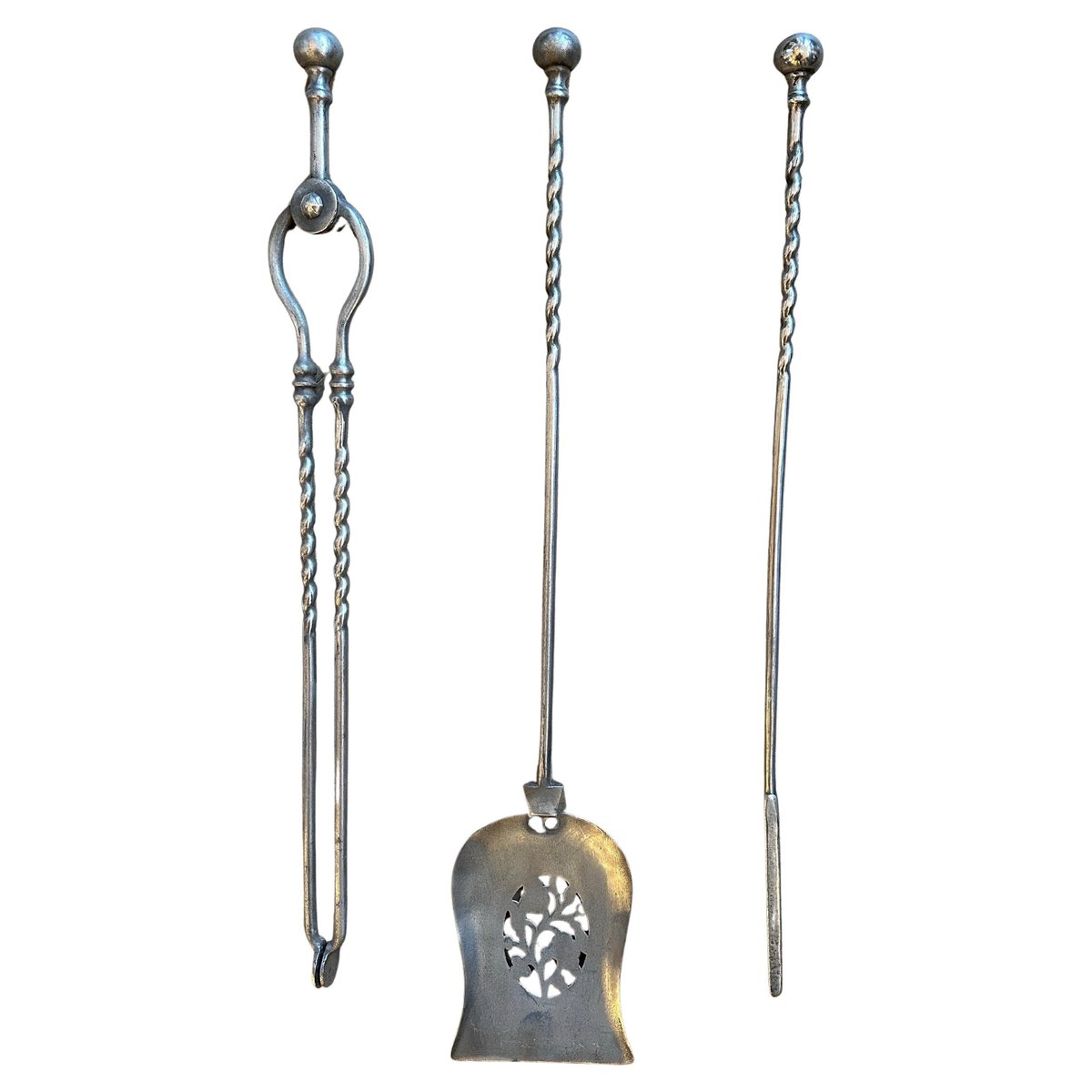 Antique Polished Steel Fire Tools, 1890, Set of 3 for sale at Pamono
