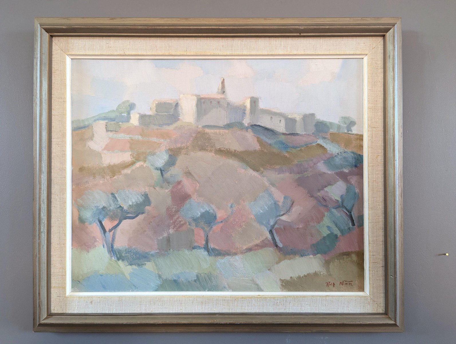 Pastel Hillside, 1950s, Oil Painting, Framed for sale at Pamono