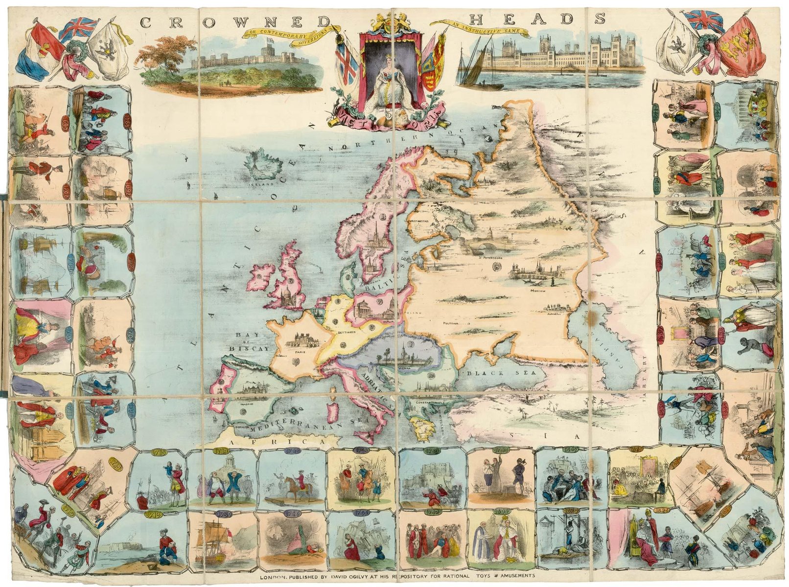 19th Century Educational Board Game with Map of Europe, 1845 for sale ...