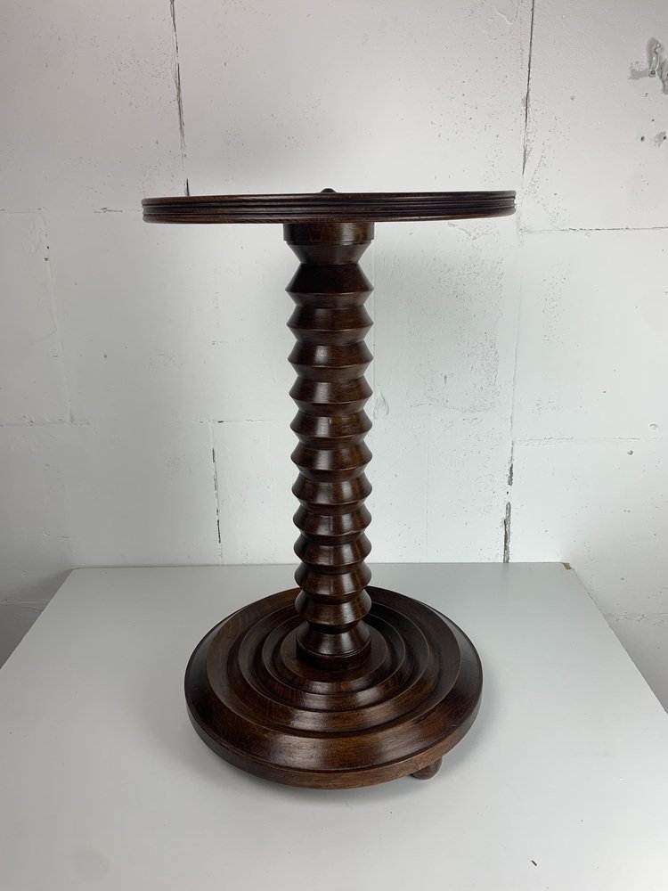 French Brutalist Turned Wood Wine Press Side Table by Charles Dudouyt, France, 1940s for sale at ...