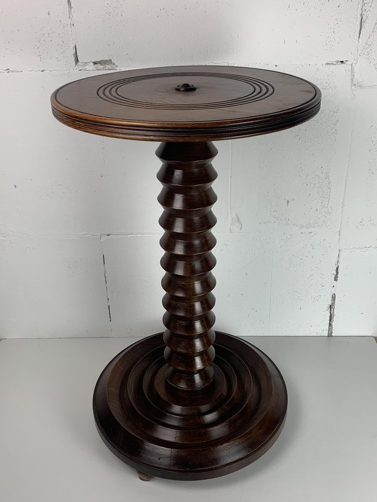 French Brutalist Turned Wood Wine Press Side Table by Charles Dudouyt, France, 1940s for sale at ...