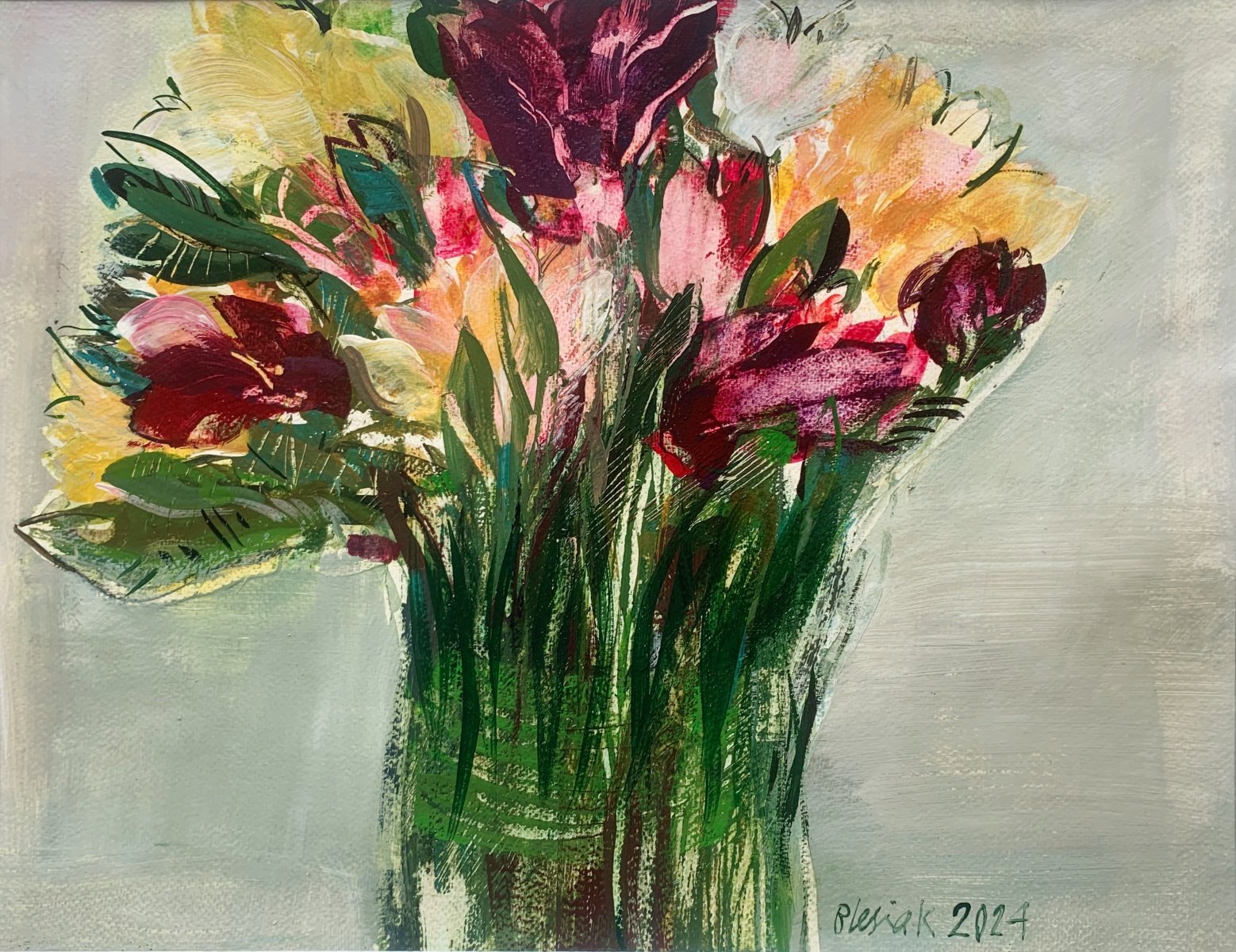 Bozena Lesiak, Tulips, Guazzo su carta, 2024 in vendita su Pamono