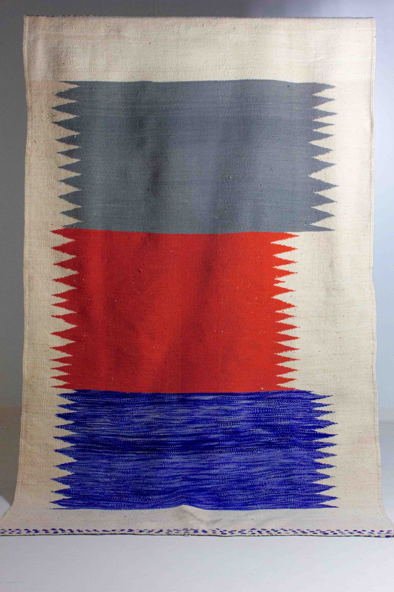 Vintage Wool Folk Art Berber Rug in with Abstract Shapes in Tricolor ...