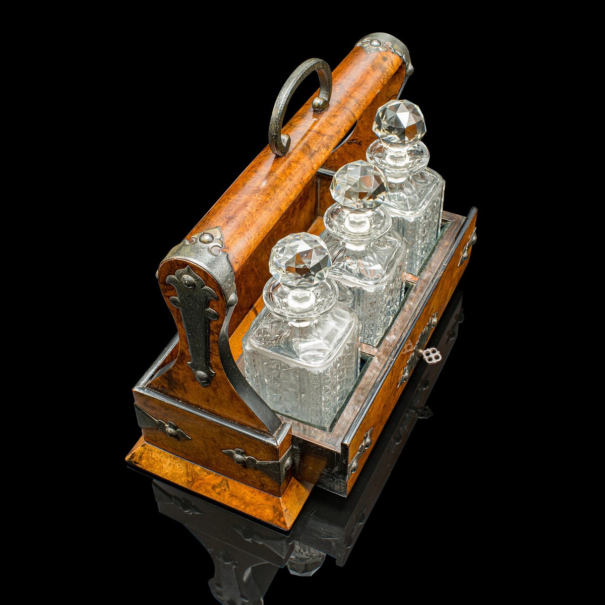 Small Antique English Tantalus in Walnut, 1880, Set of 4 for sale at Pamono